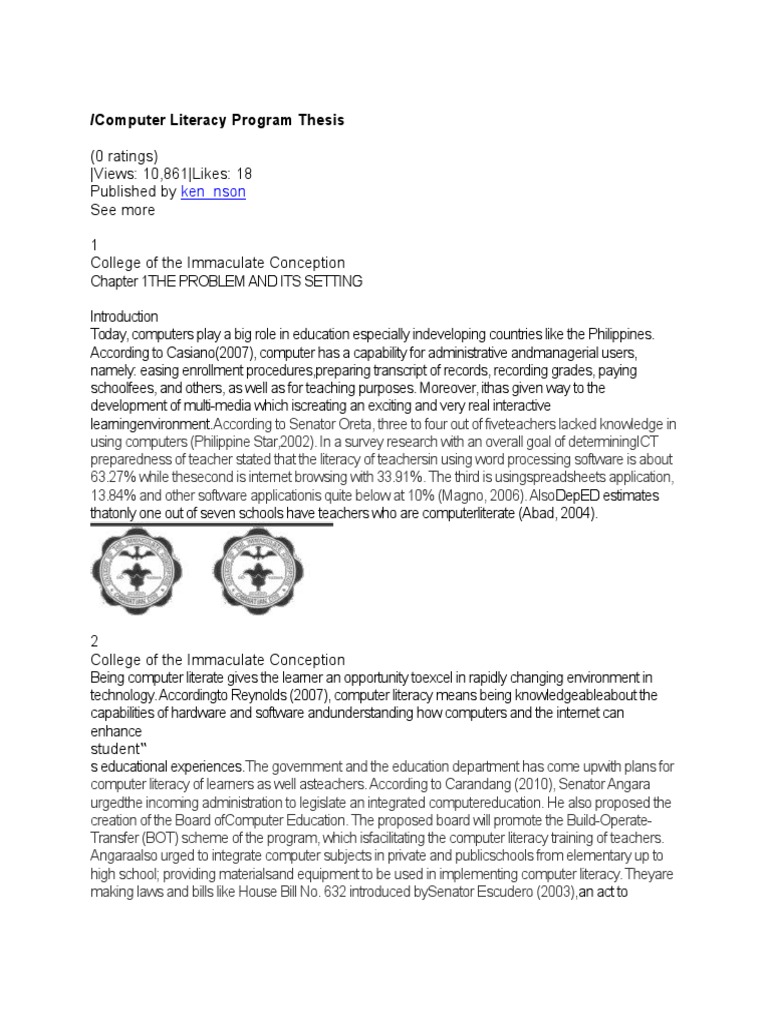 Computer Literacy Program Thesis | PDF | Educational Technology | Literacy
