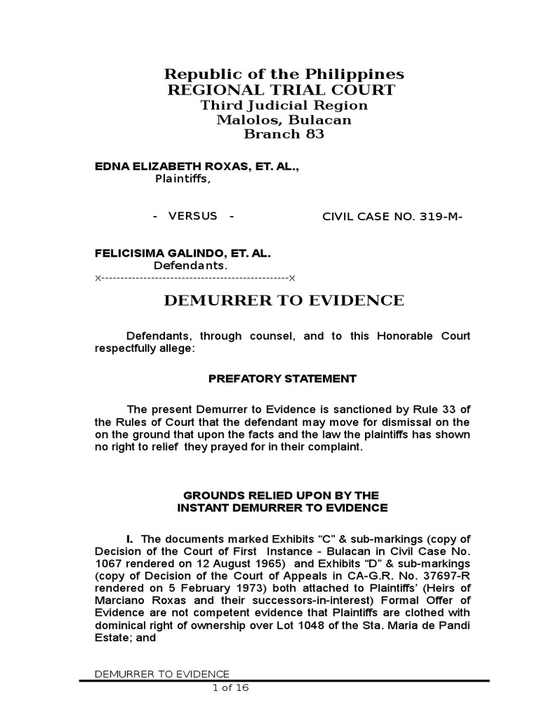 Demurrer To Evidence | Trust Law | Lawsuit