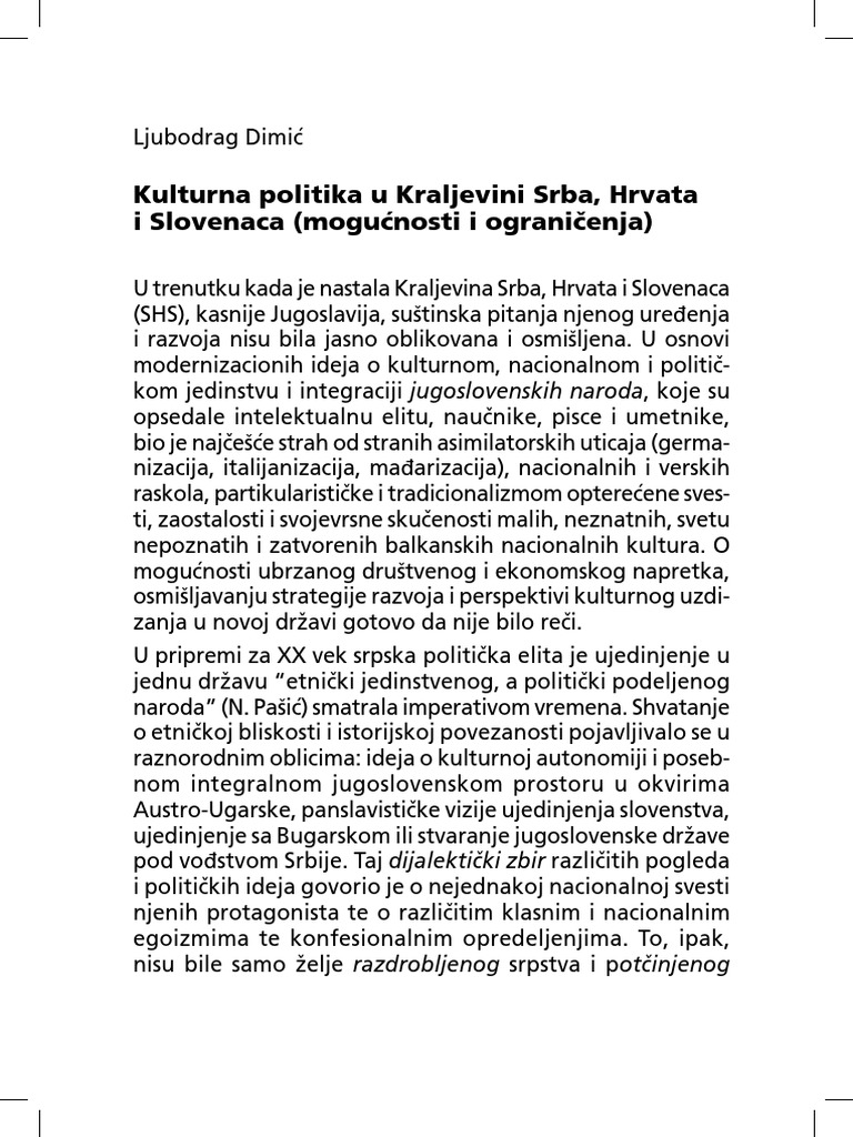Kulturna Politika U Kraljevini SHS PDF | PDF