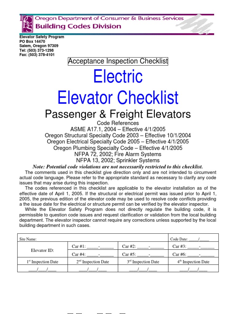 Elev or State Electric - Checklist | PDF