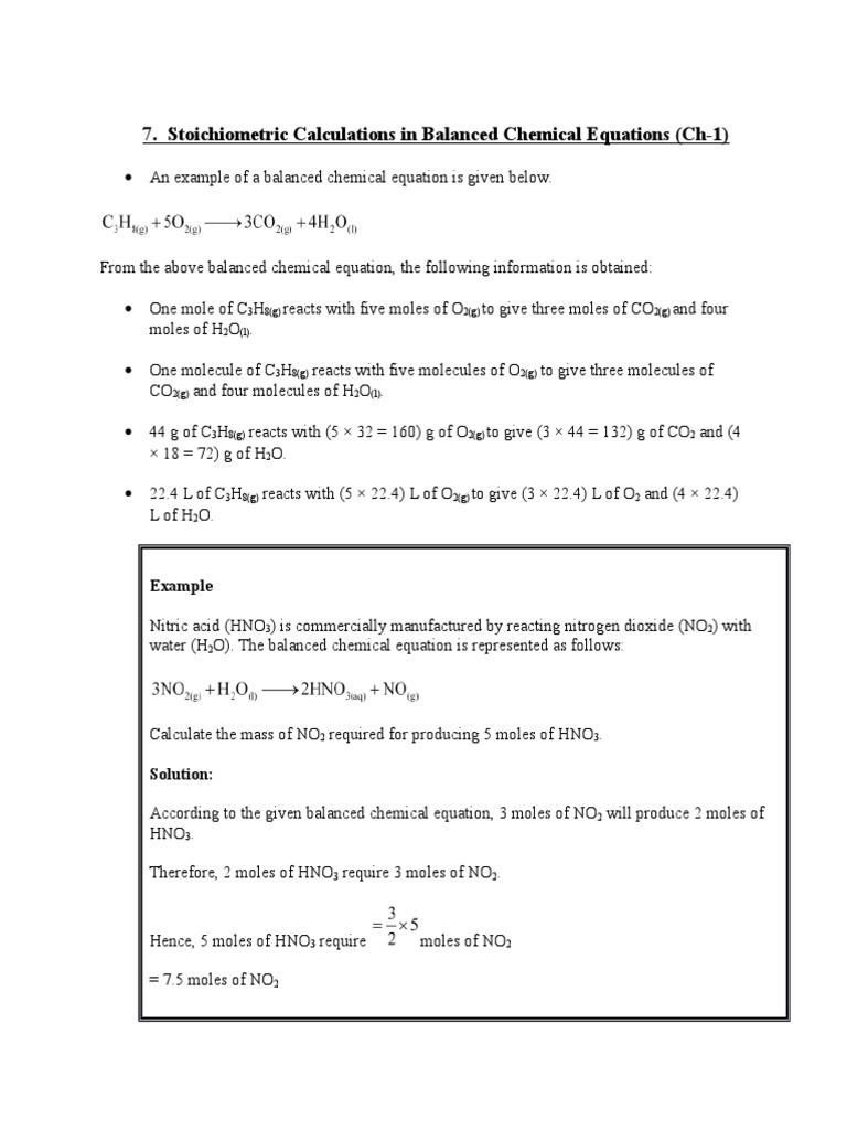 Stoichiometric Calculations in Balanced Chemical Equations (Ch-1) | PDF ...