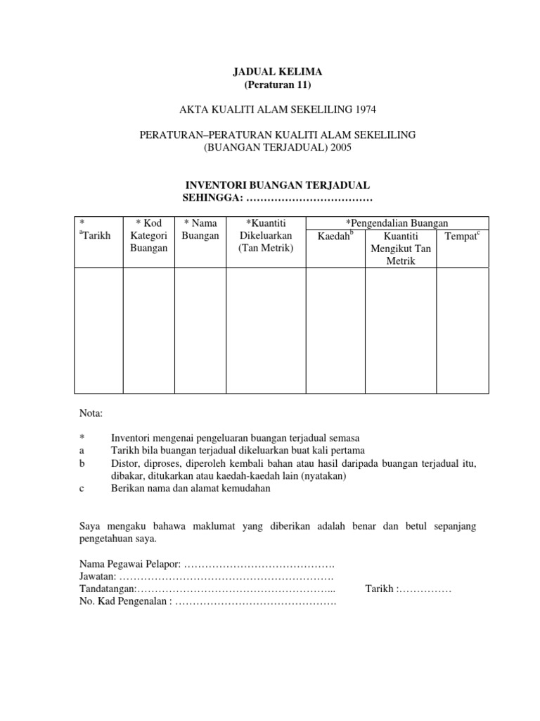 Schedule of 5th PPKAS (Scheduled Waste) 2005 | PDF