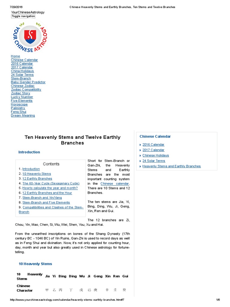 Chinese Heavenly Stems and Earthly Branches, Ten Stems and Twelve ...