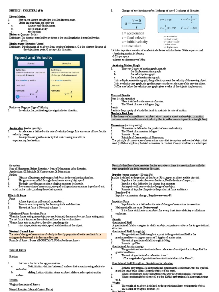 Physics: Chapter 2 (F4) Linear Motion | PDF | Momentum | Force