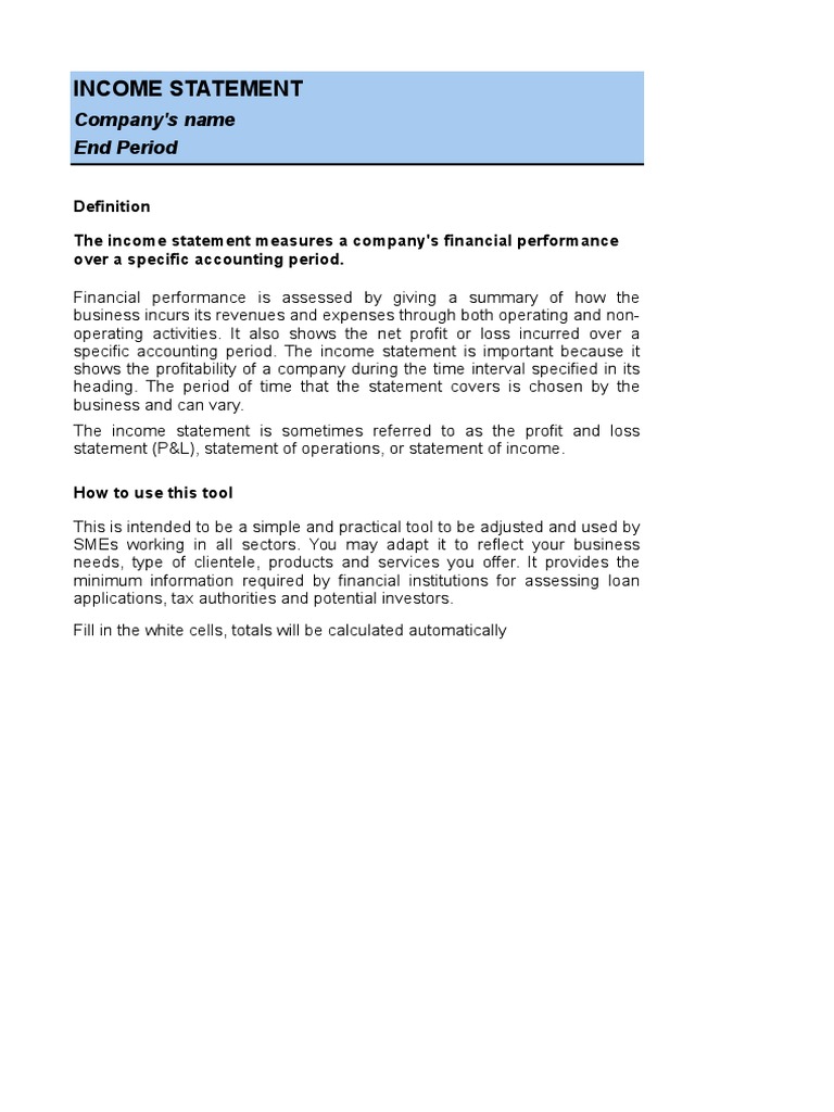 Income Statement: Company's Name End Period | PDF | Income Statement ...