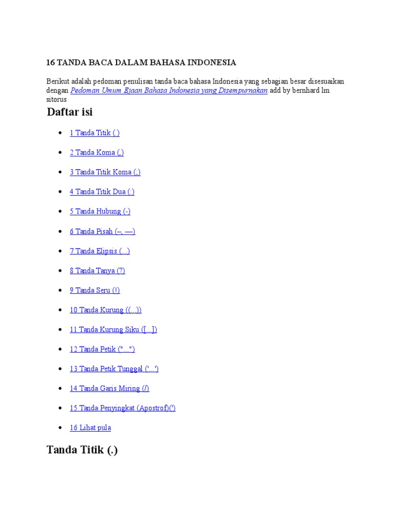 16 Tanda Baca Dalam Bahasa Indonesia | PDF