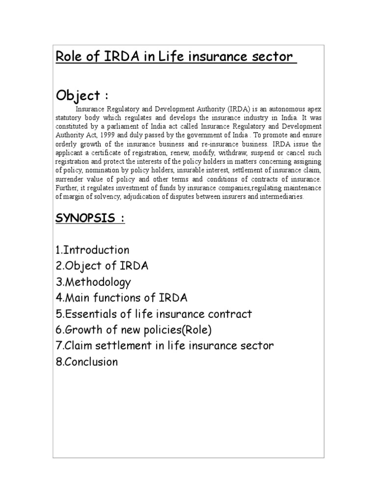 Role of IRDA in Life Insurance Sector | PDF | Insurance | Financial Risk