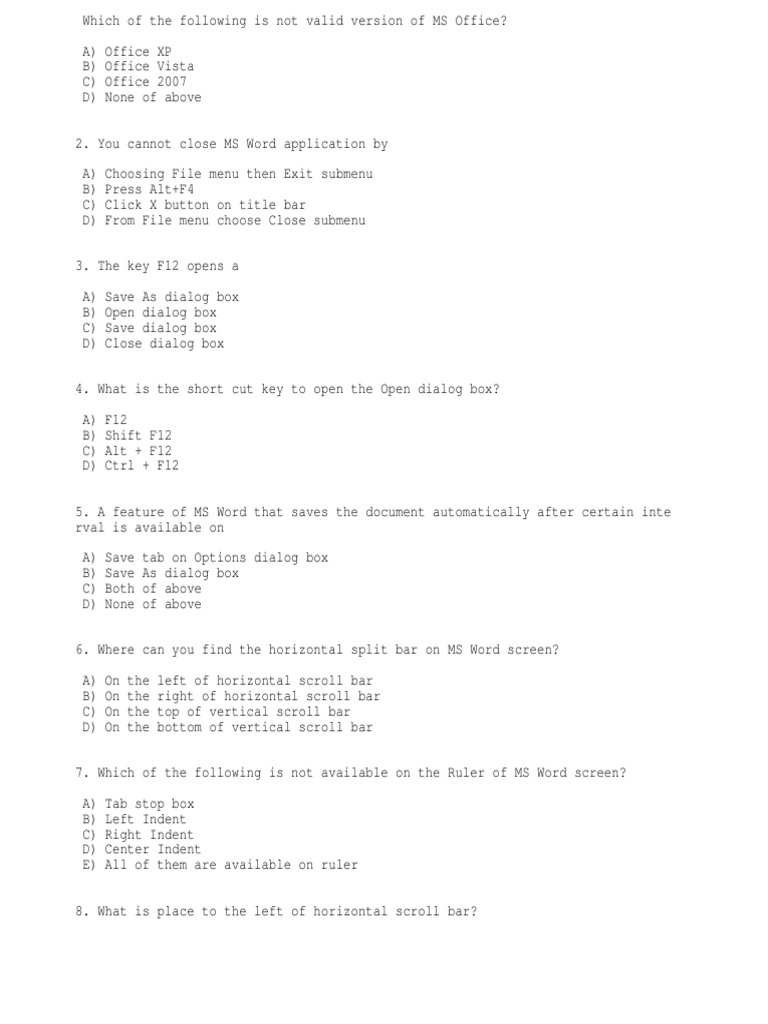 Ms Word Mcqs | PDF | Microsoft Word | Typefaces