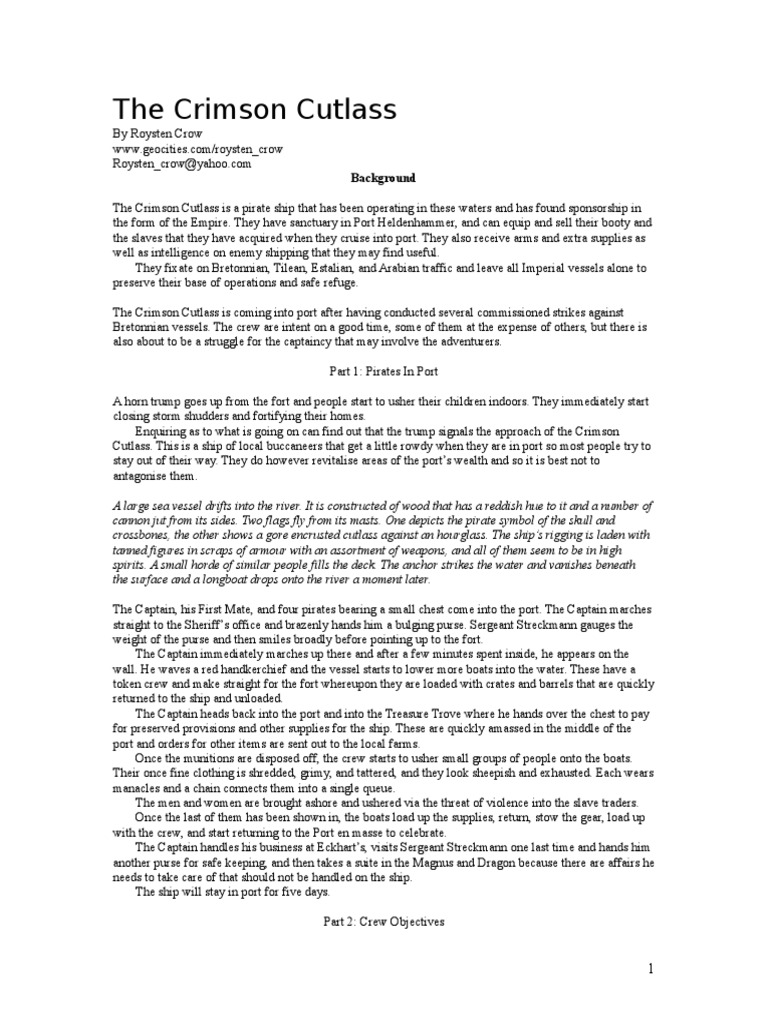 WFRP - The Crimson Cutlass | PDF | Piracy | Ships