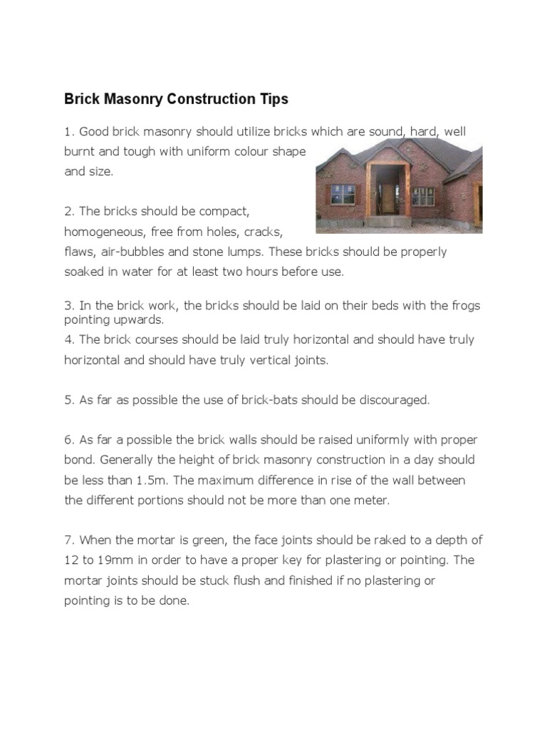 Brick Masonry Construction Tips | PDF