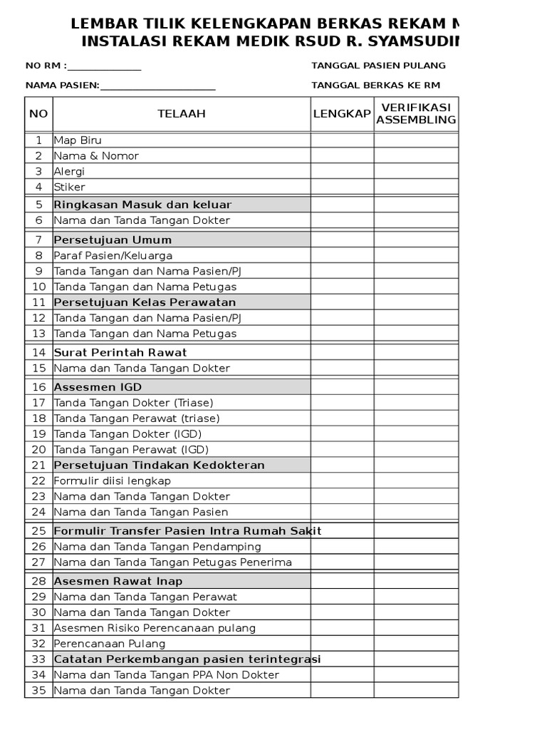 LEmbar Ceklis Assembling | PDF