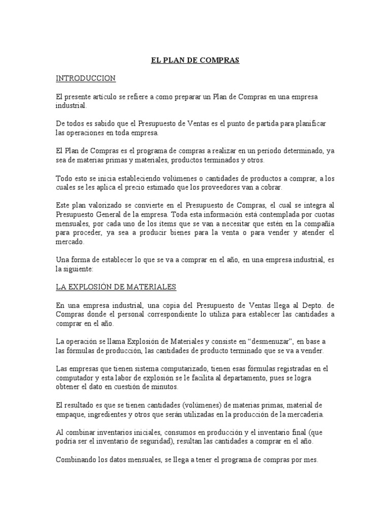 Plan de Compras | PDF | Presupuesto | Economias