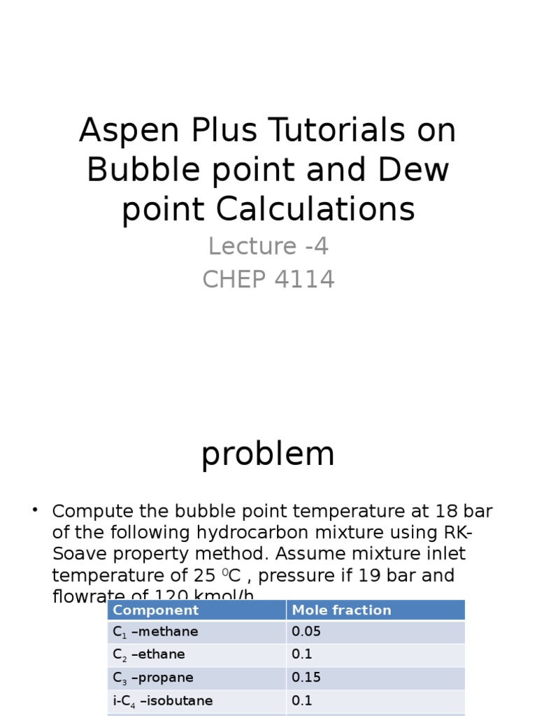 Bubble and Dew Point Calculations in Aspen Plus | PDF | Temperature ...