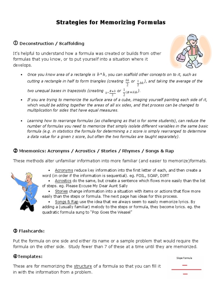 Strategies For Memorizing Formulas: Mnemonics: Acronyms / Acrostics ...