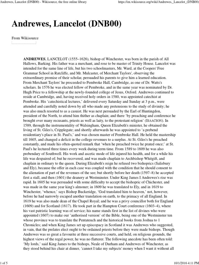 Andrewes, Lancelot (DNB00) : ANDREWES, LANCELOT (1555-1626), Bishop of ...