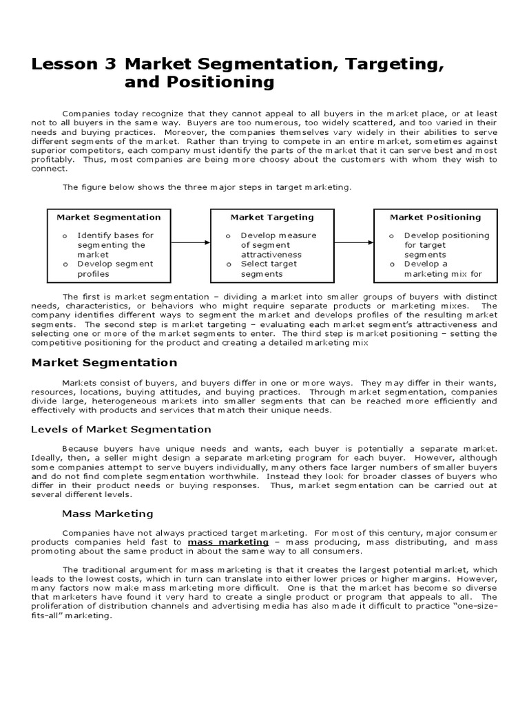 Lesson 3 Market Segmentation, Targeting and Positioning | PDF | Market ...