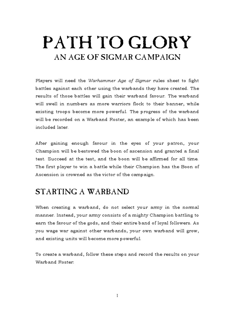 Path To Glory Campaign Rules | PDF | Fantasy Worlds | Campaign Settings