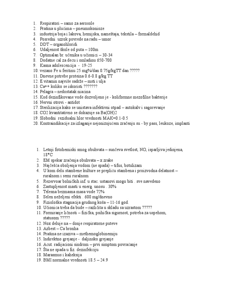 Test Pitanja Iz Higijene | PDF