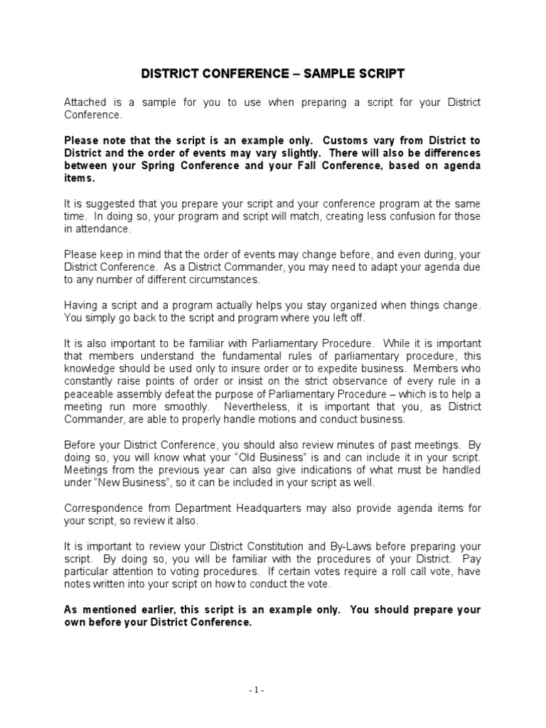 Script Sample | PDF | Agenda (Meeting) | Pledge Of Allegiance