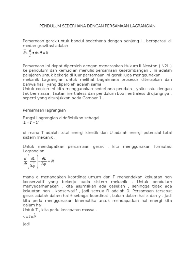 Rumus Pendulum dan Fungsi Lagrangian | PDF