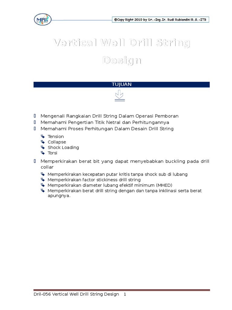 Dril-056 Vertical Well Drill String Design (Koreksi) | PDF | Metode & Bahan Ajar