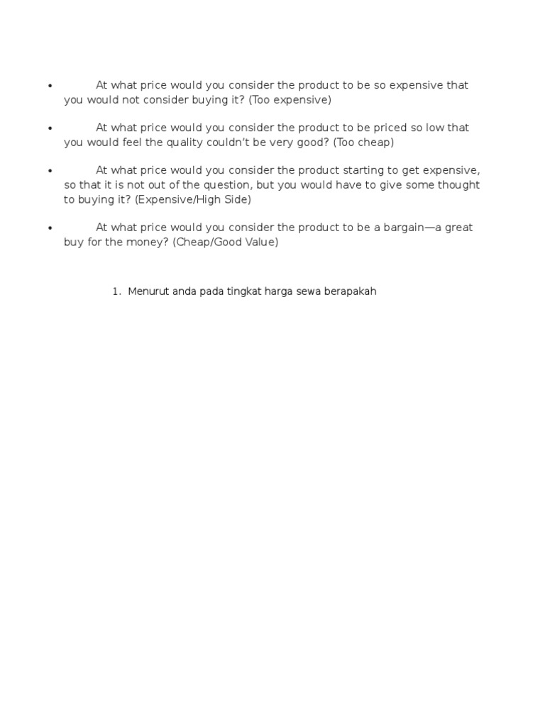 Pertanyaan Dasar Price Sensitivity Meter | PDF | Microeconomics ...