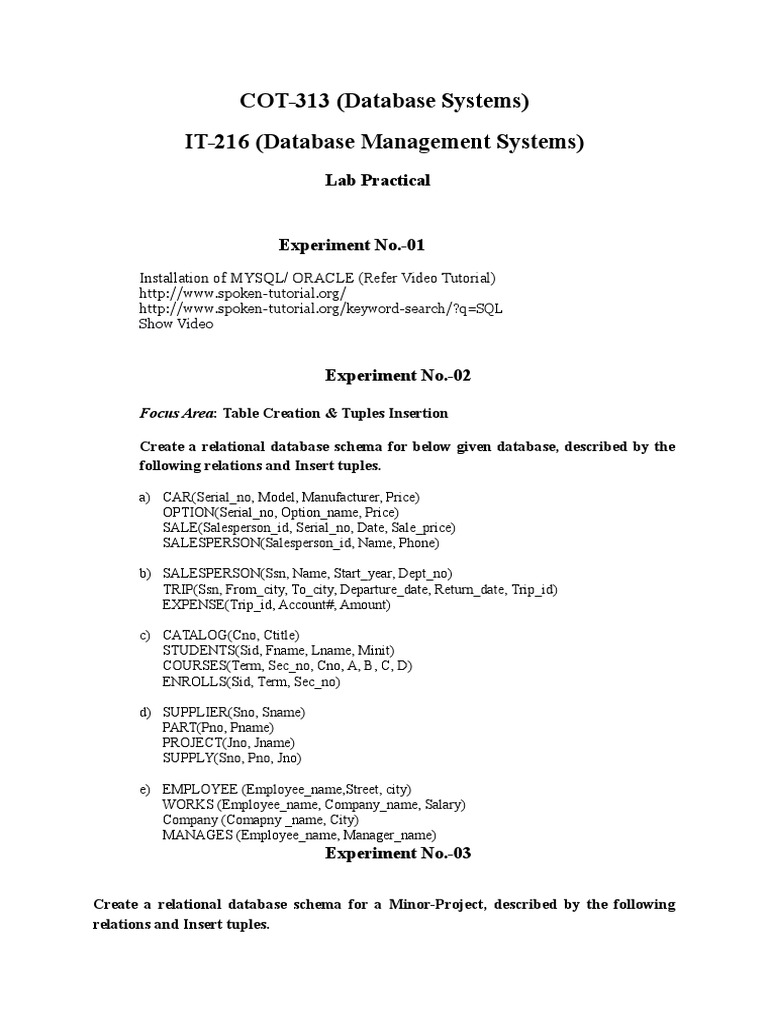 Databse Systems (Lab Manual) | PDF | Relational Database | Databases