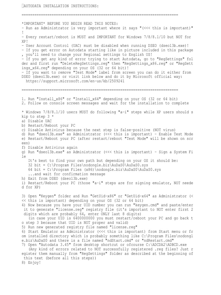 Installation Autodata | PDF | Microsoft Software | Computer Architecture