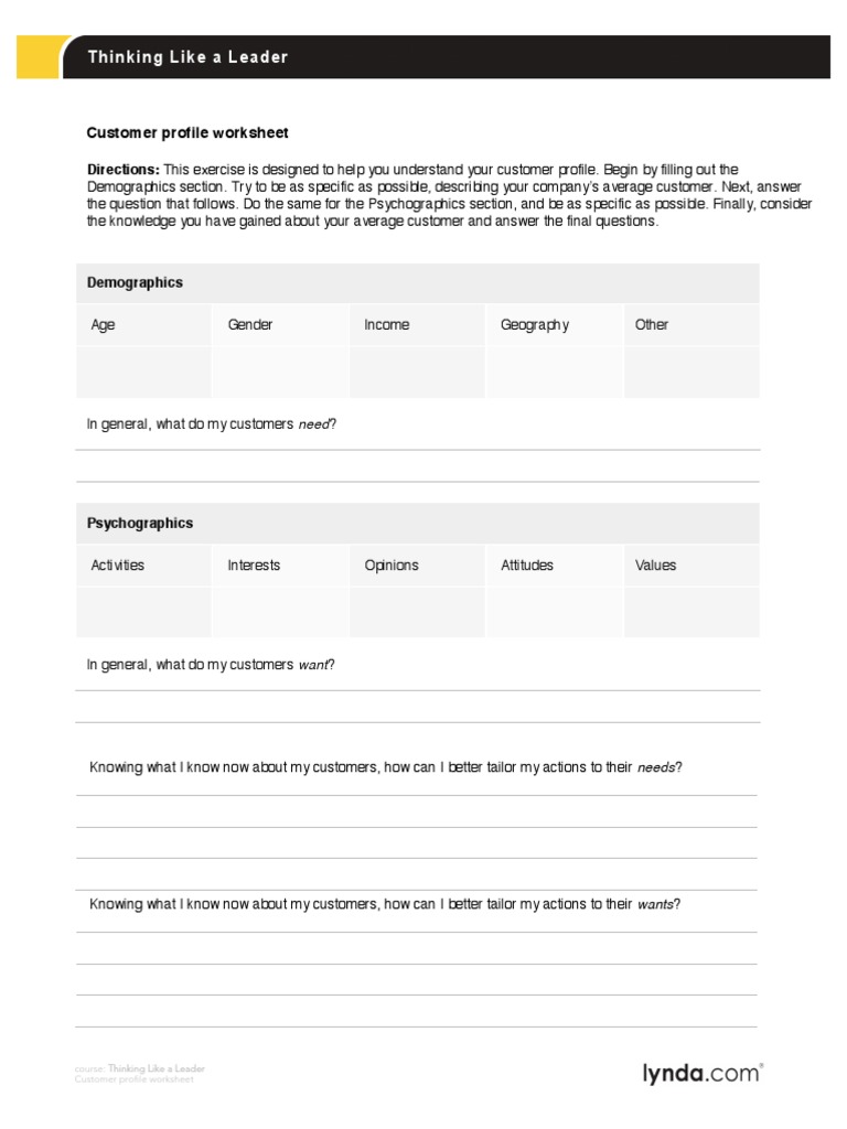 Thinking Like A Leader: Customer Profile Worksheet | PDF