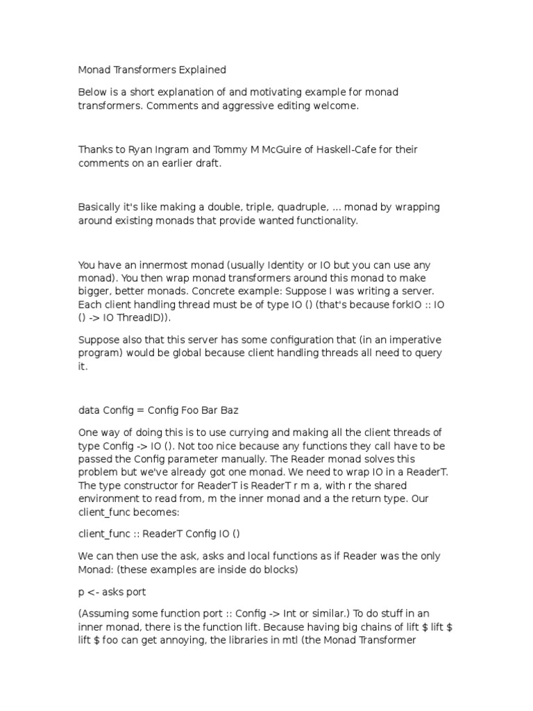 Monad Transformers Explained | PDF | Functional Programming | Models Of ...