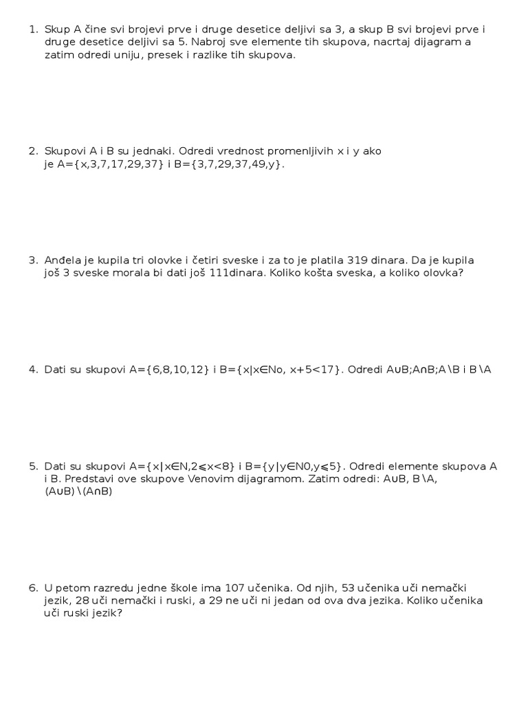 Skupovi 5 razred - test