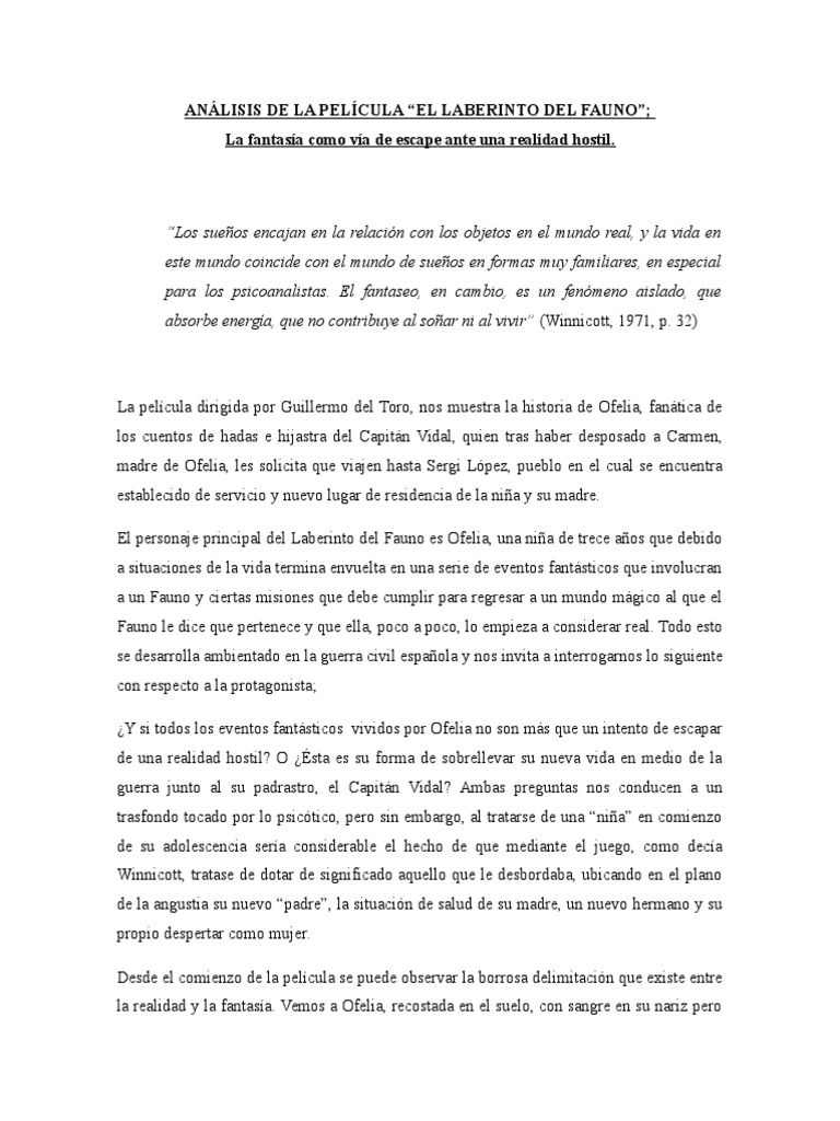 "EL LABERINTO DEL FAUNO" La Fantasía Como Vía de Escape Ante Una ...