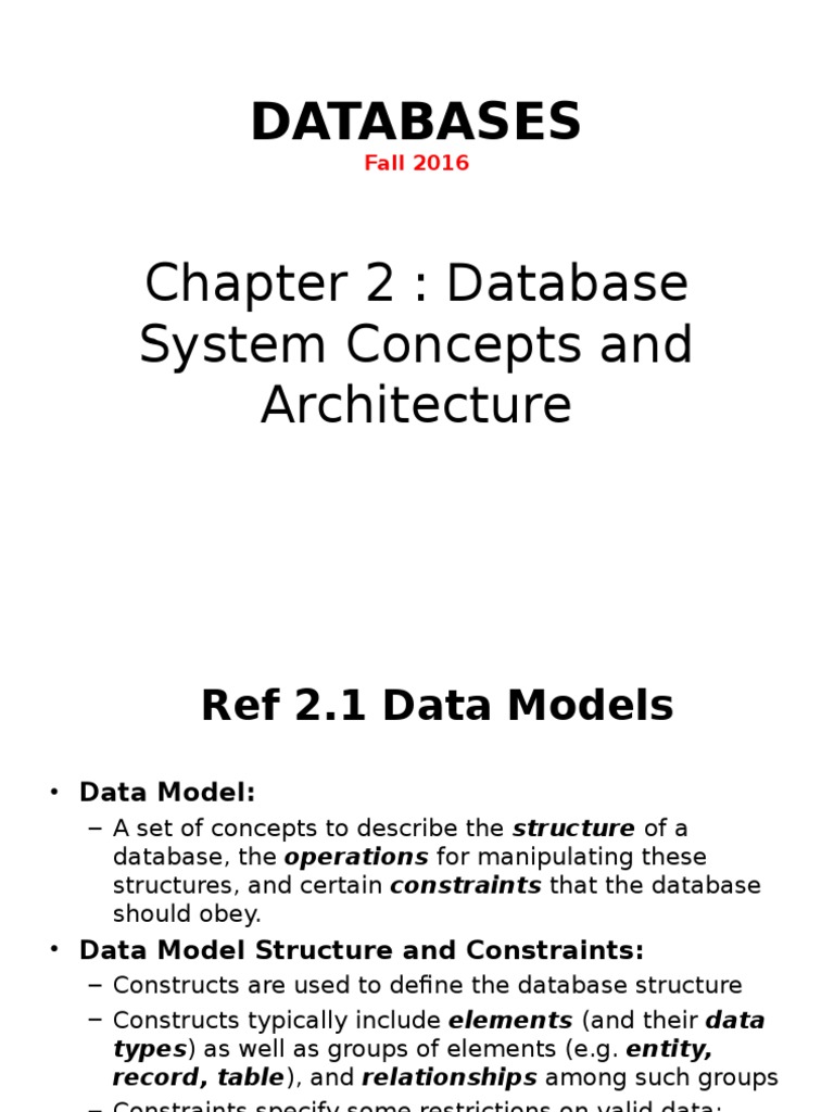 Databases: Chapter 2: Database System Concepts and Architecture | PDF | Data Model | Databases