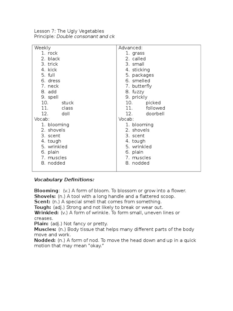 Lesson 7 - The Ugly Vegetables | PDF