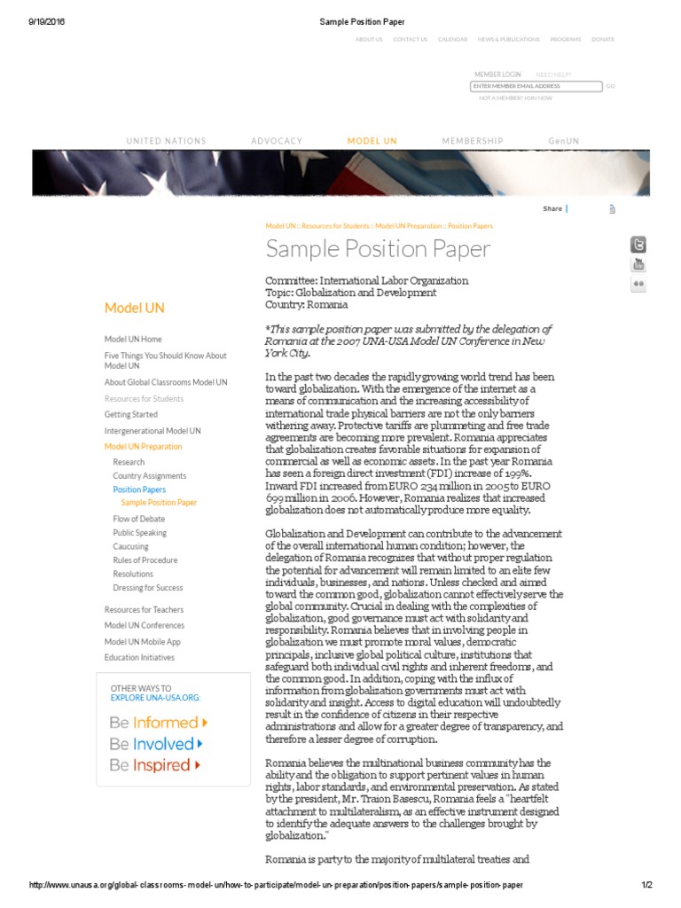 Sample Position Paper | PDF | Globalization | Romania