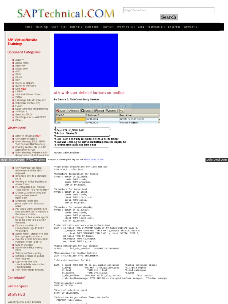Alv With User Defined Buttons On Toolbar Pdf Constructor Object Oriented Programming