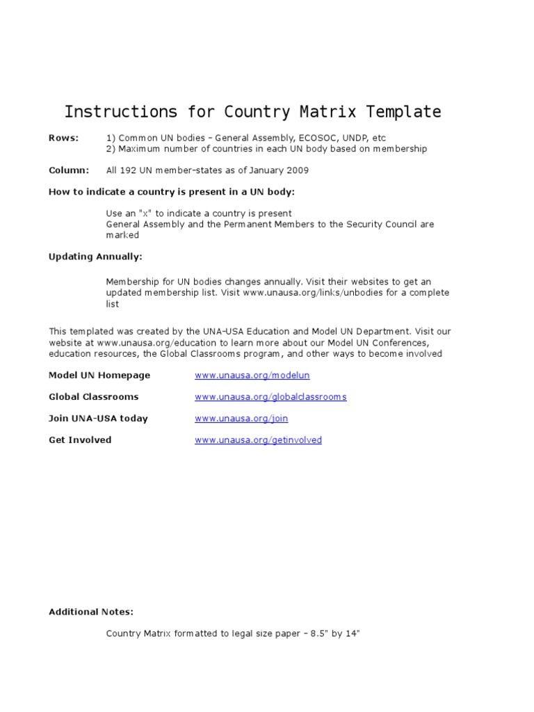 Country Matrix Template | PDF | United Nations General Assembly ...