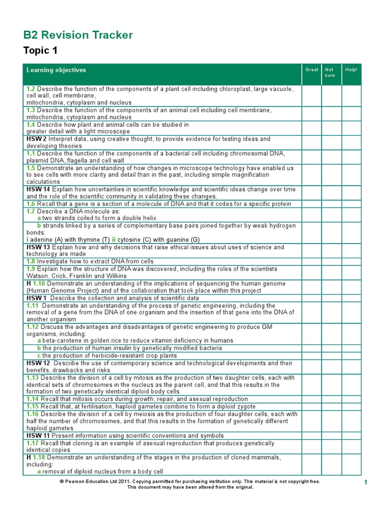 Biology Revision Tracker | PDF | Ploidy | Dna