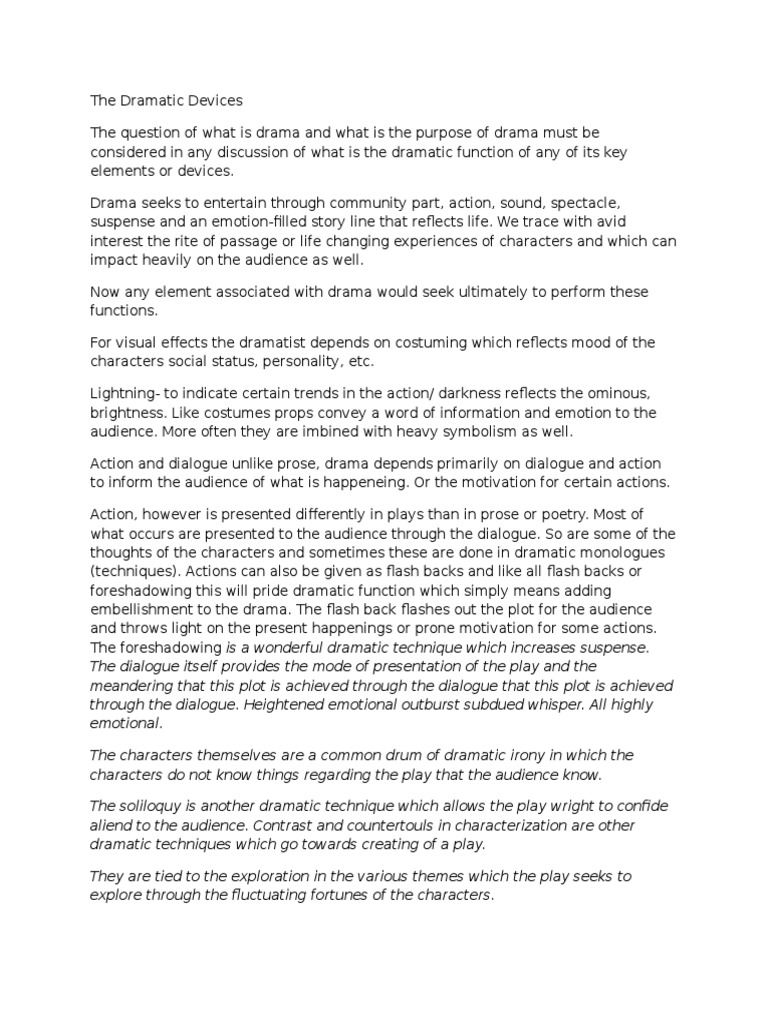 Dramatic Devices | PDF | Monologue | Plot (Narrative)