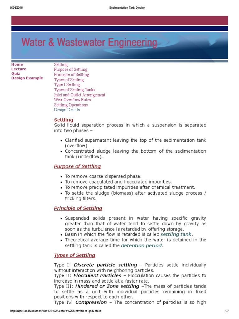 Sedimentation Tank Design Nptel | PDF | Liquids | Phases Of Matter