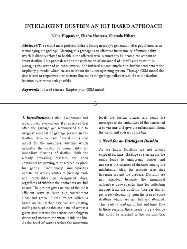 Intelligent Dustbin | PDF | Internet Of Things | Municipal Solid Waste