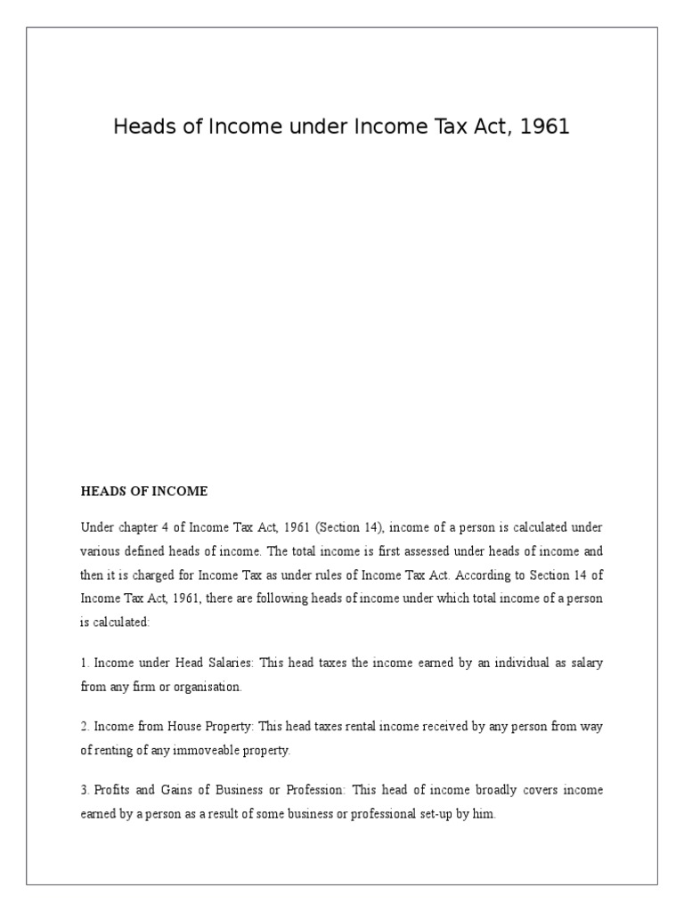 Heads of Income Tax Under Income Tax Act, 1961 | PDF | Capital Gains ...