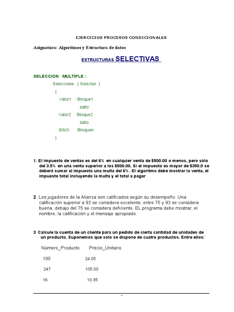 Ejercicios Estructuras Condicionales Multiples | PDF Ejercicios Estructuras Condicionales Multiples | PDF