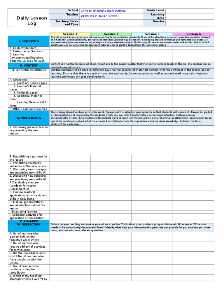 Daily Lesson Log | PDF | Educational Assessment | Educational Psychology