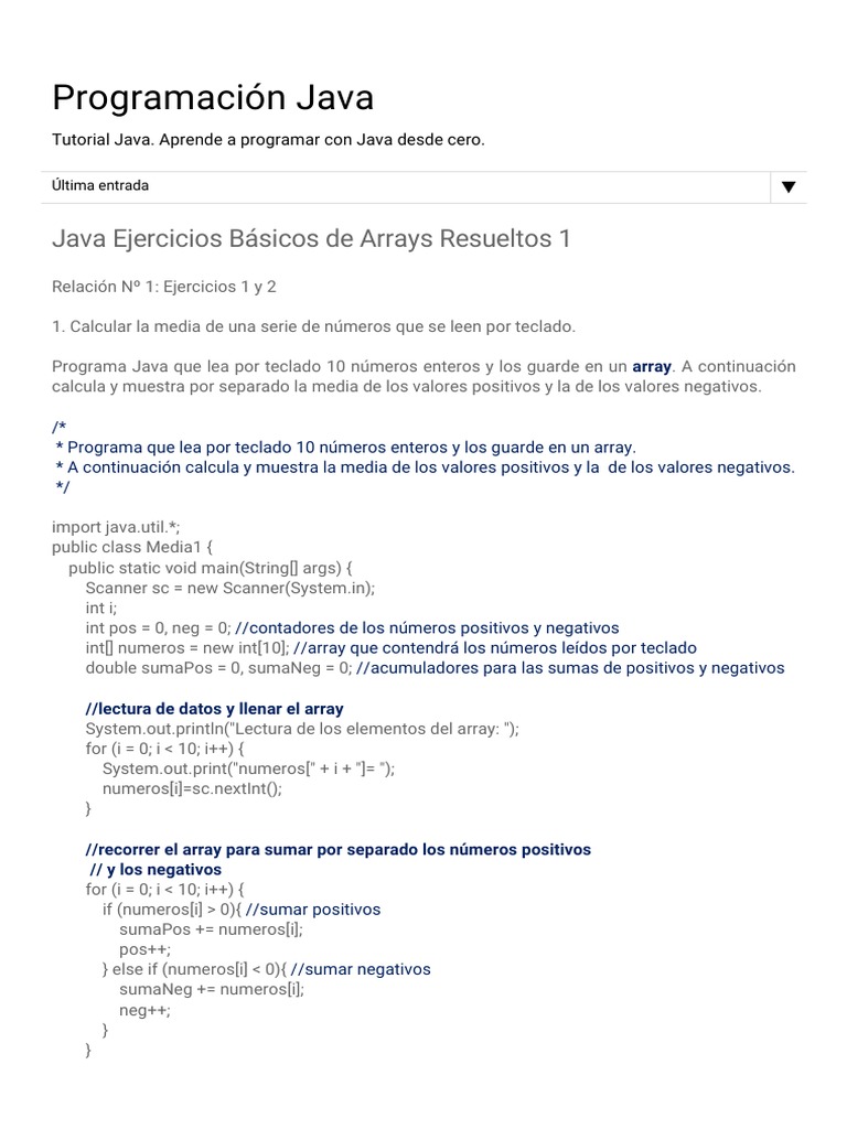 Java Ejercicios Básicos de Arrays Resueltos | PDF | Estructura de datos ...
