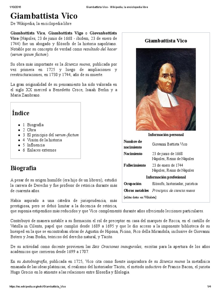 Giambattista Vico - Wikipedia, La Enciclopedia Libre | PDF | Teorías ...