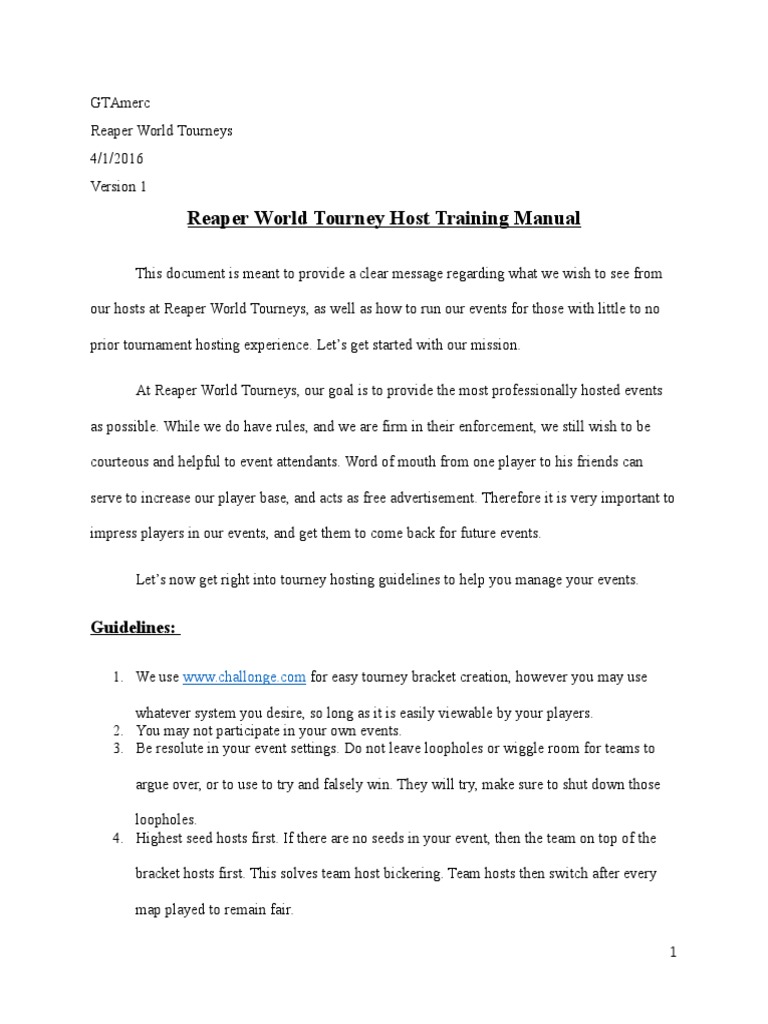 Reaper World Tourney Host Guidelines | PDF | Business