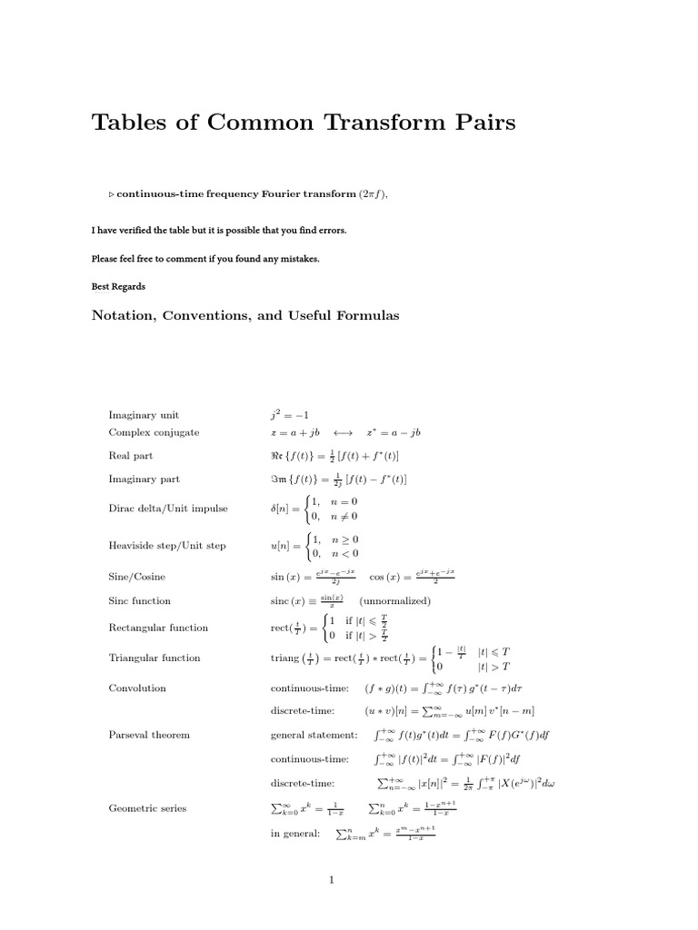 Fourier Transform Table | PDF
