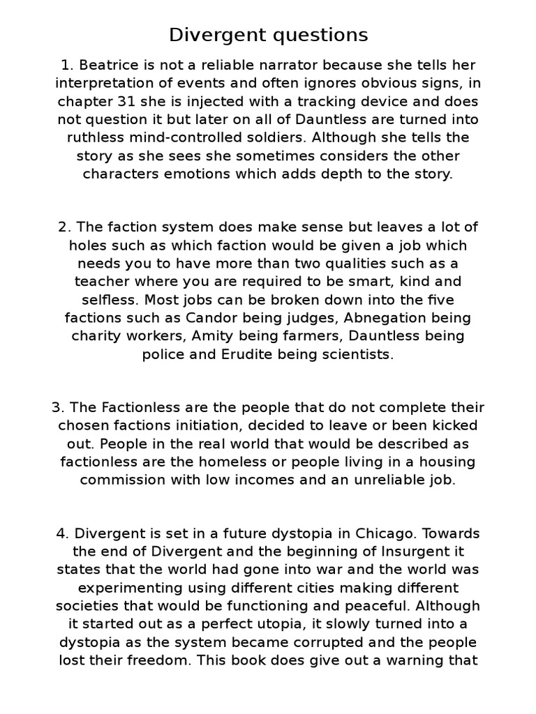 Divergent Questions | Download Free PDF | Divergent (Novel)