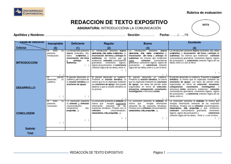 01 - 3 Rúbrica - Texto Expositivo | PDF | Oración (Lingüística) | Párrafo